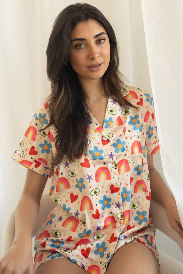 Beige Icons Satin Pajamas – Spikes and Seams