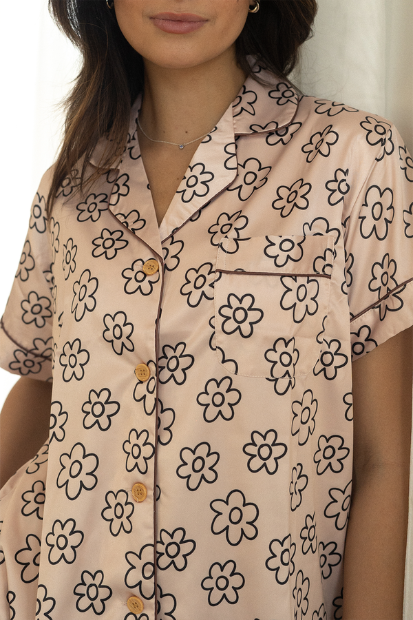 Beige Daisy Satin Pajamas – Spikes and Seams