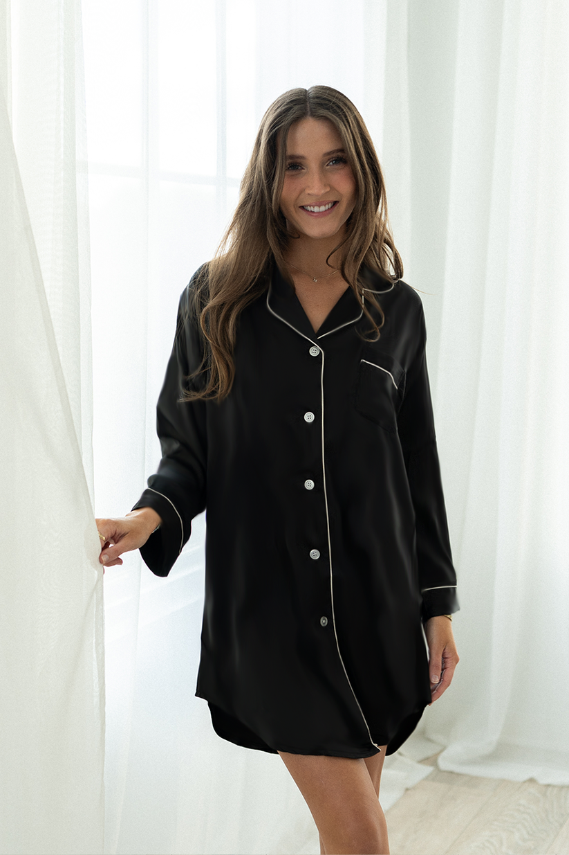 Black Satin Sleep Shirt – Spikes and Seams