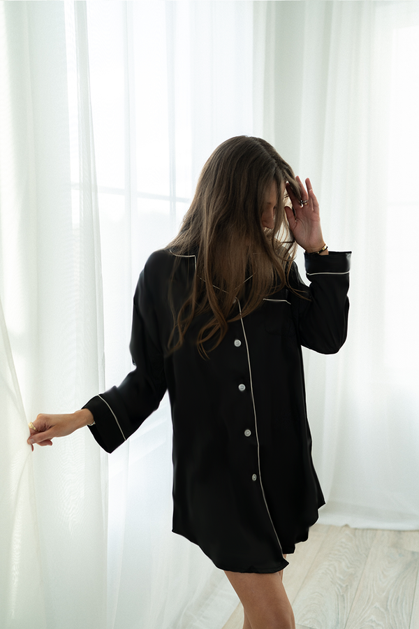 Black Satin Sleep Shirt – Spikes and Seams