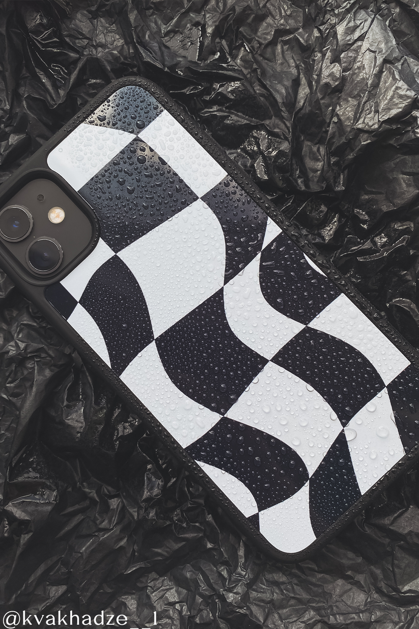 Black Wavy Checkered iPhone Case – Spikes and Seams