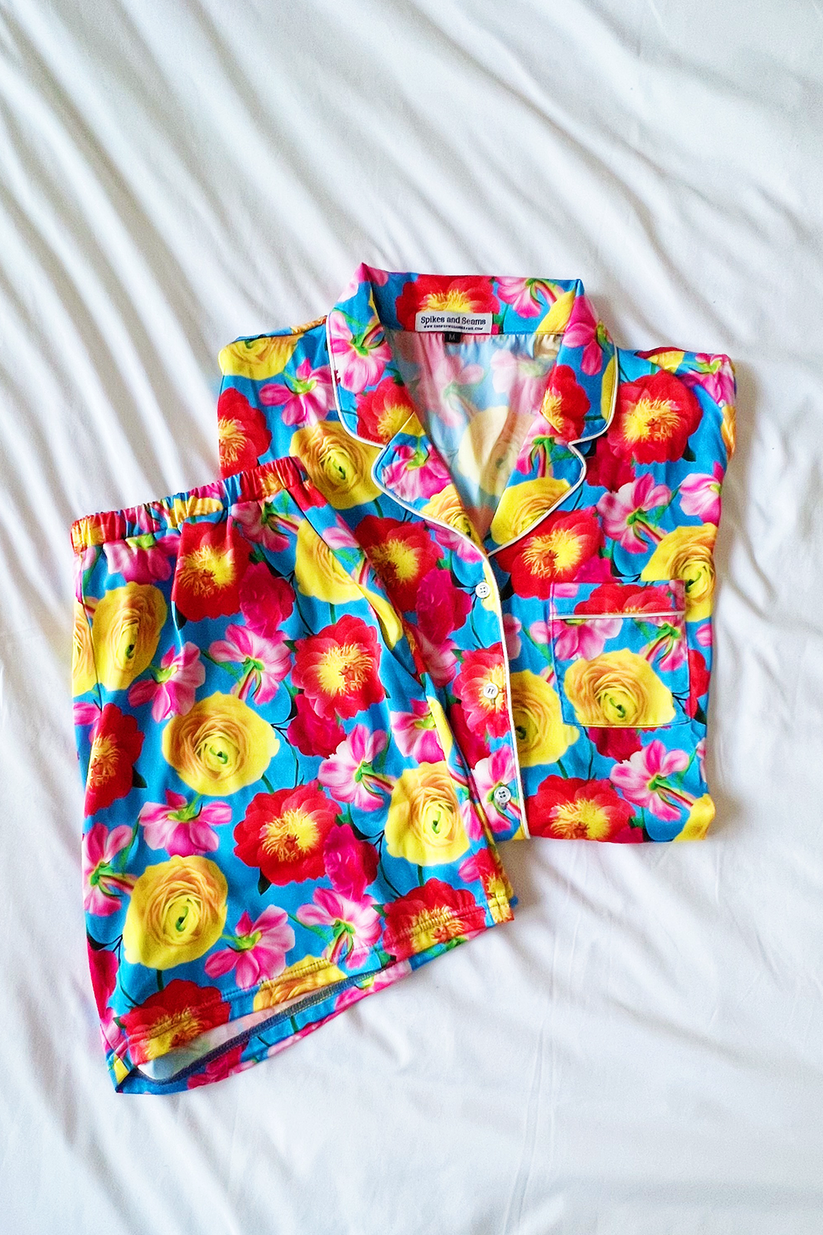 Blue Floral Satin Pajamas – Spikes and Seams