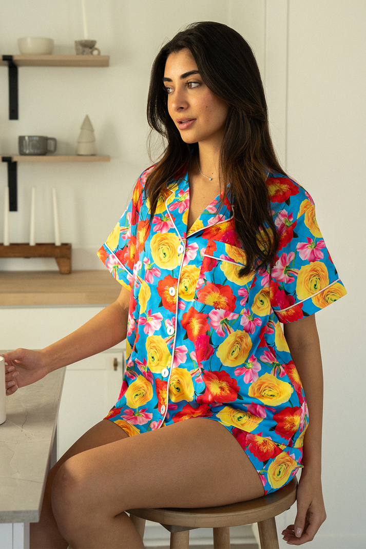 Blue Floral Satin Pajamas – Spikes and Seams