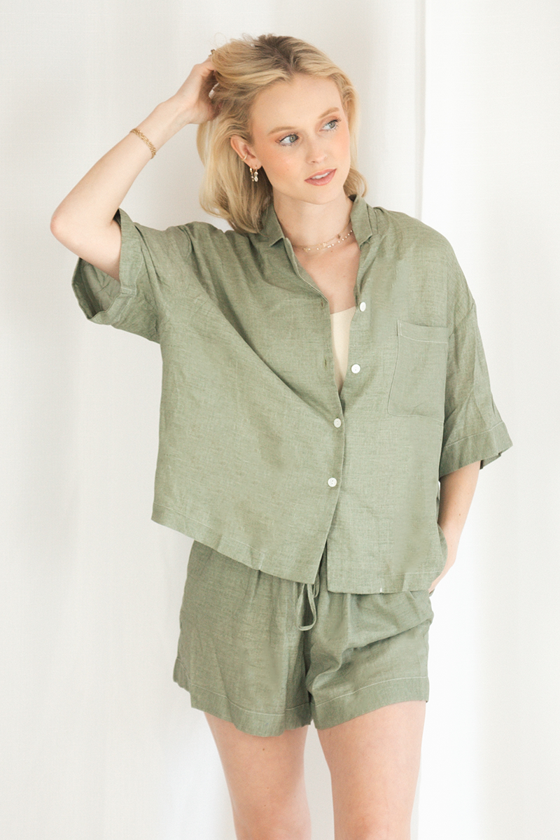 Olive Linen Matching Set – Spikes and Seams