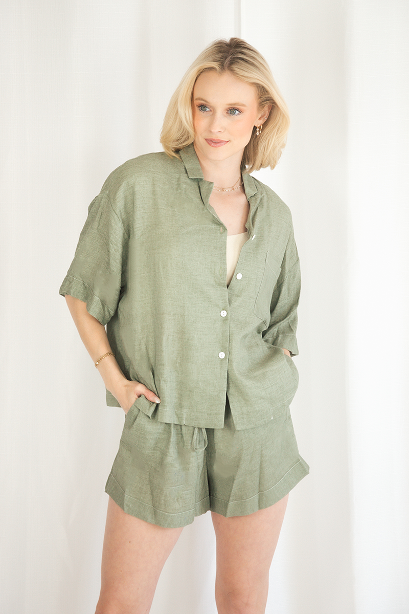 Olive Linen Matching Set – Spikes and Seams
