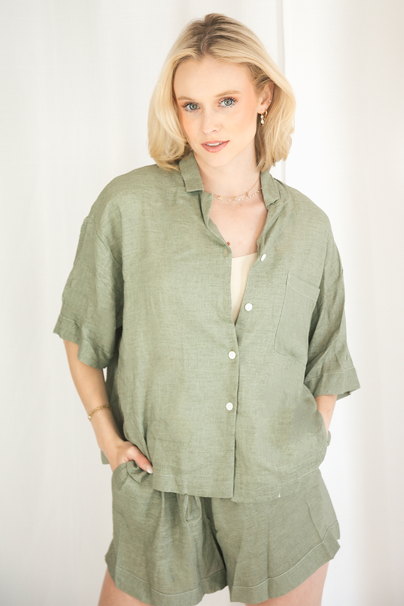 Olive Linen Matching Set – Spikes and Seams