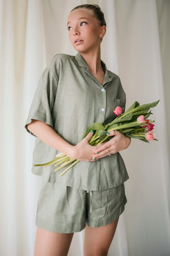 Olive Linen Matching Set – Spikes and Seams