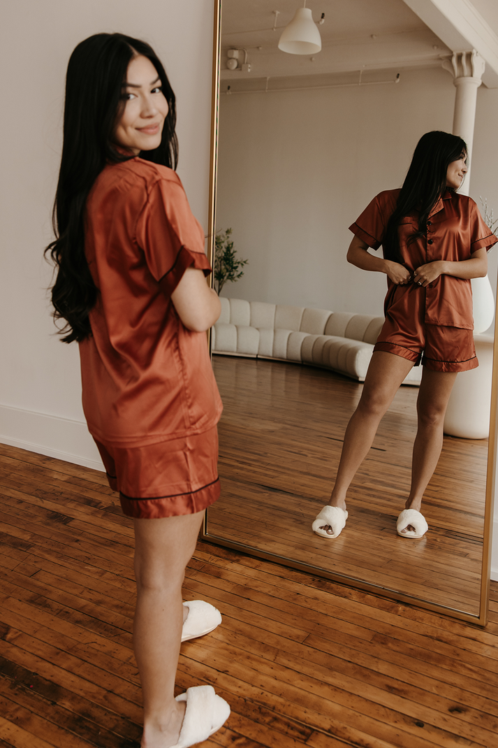 Burnt Orange Satin Pajamas Shorts Set – Spikes and Seams