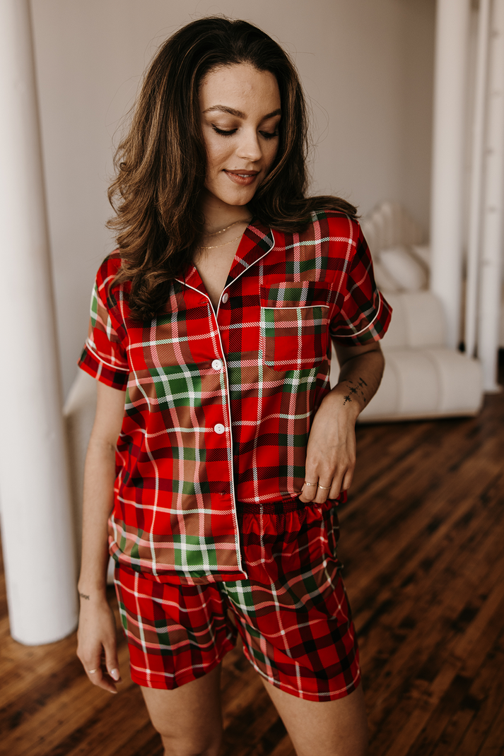 Women's Red Plaid Satin pajamas – Spikes and Seams