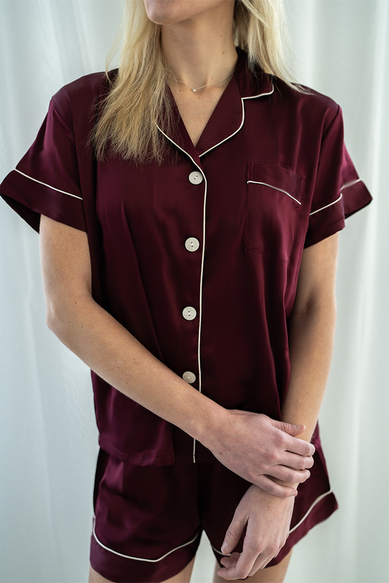Wine Satin Pajamas Shorts Set – Spikes and Seams