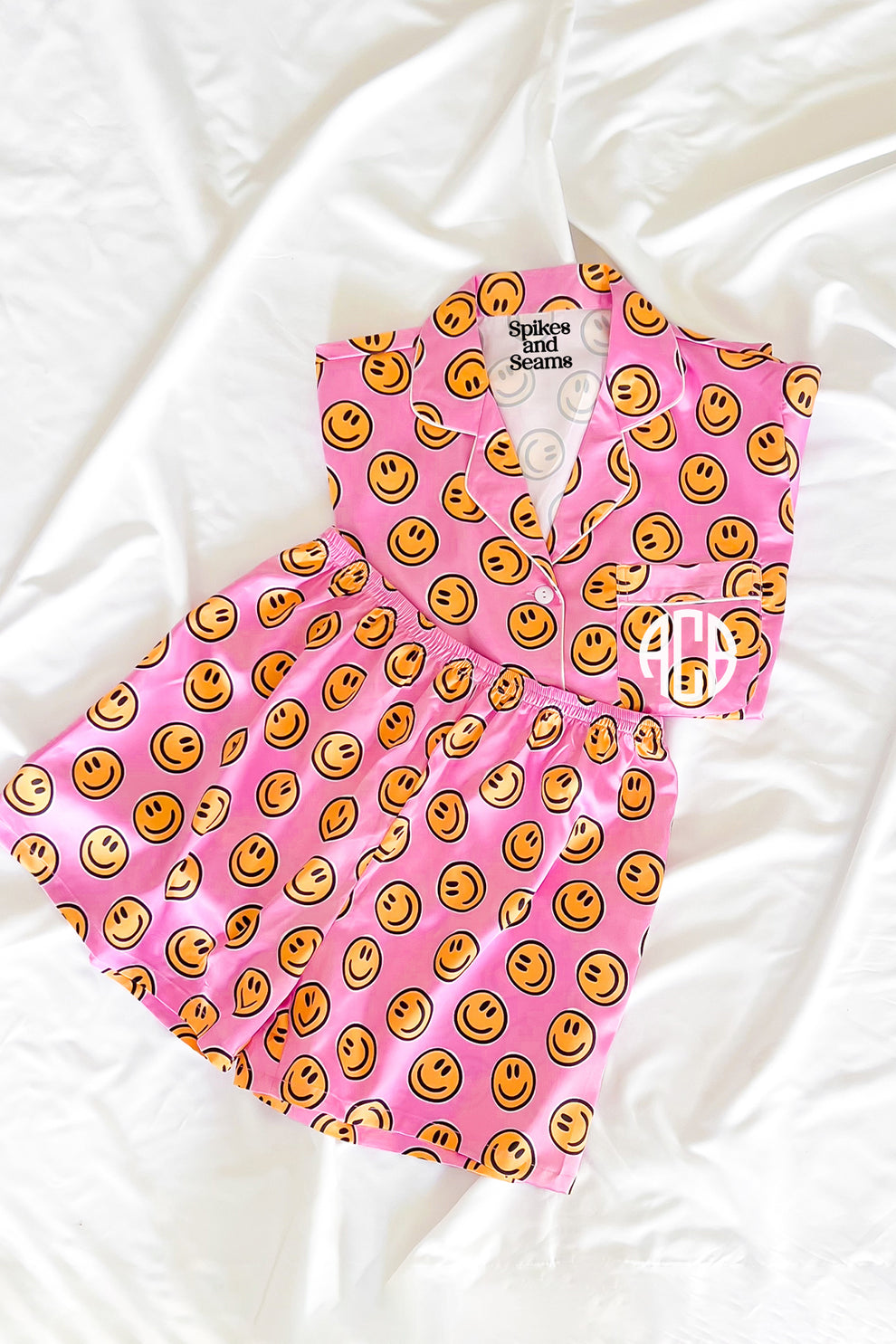 Pink Smiley Satin Pajamas – Spikes and Seams