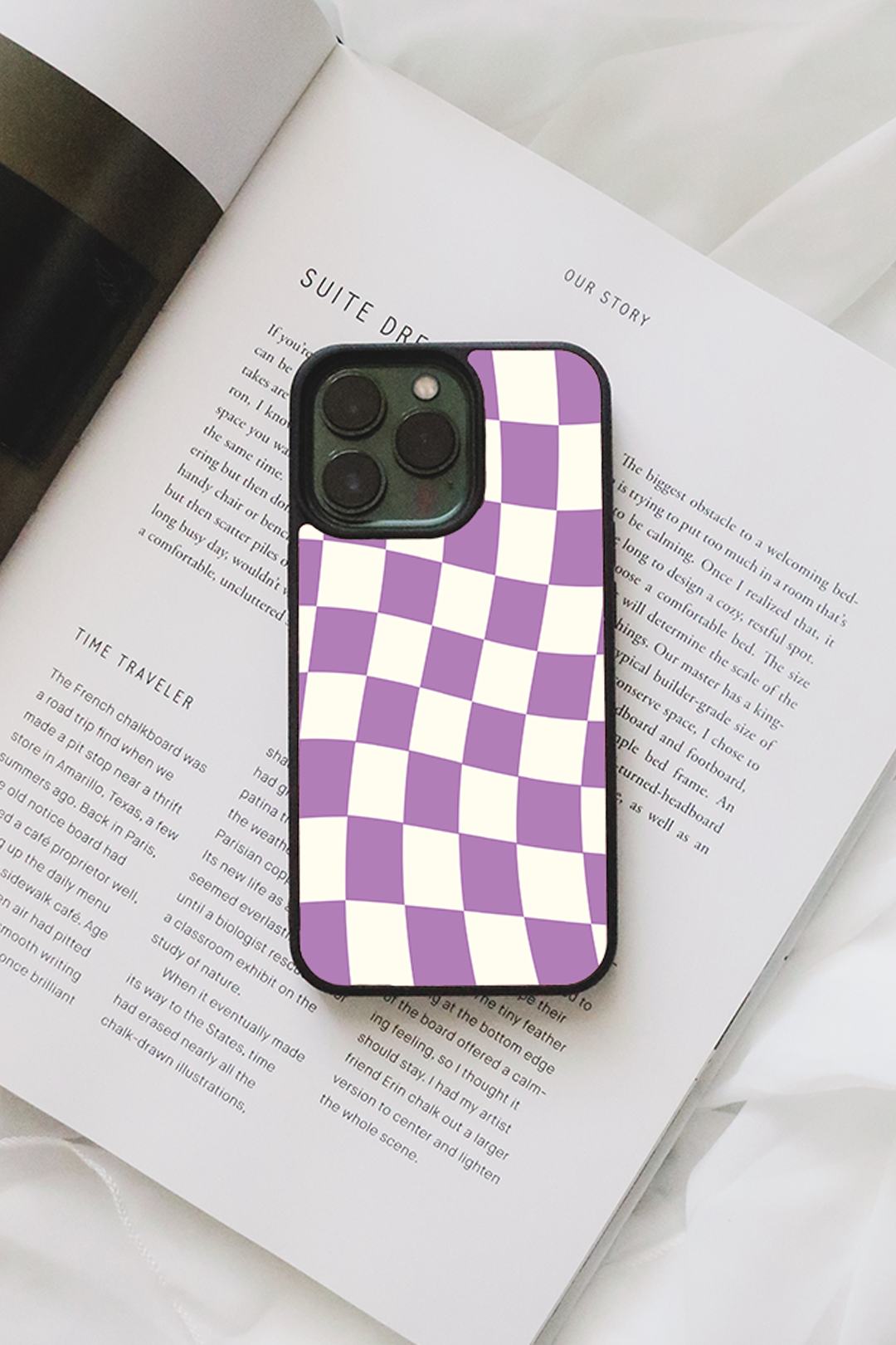 Purple Checkered Iphone Case Spikes And Seams