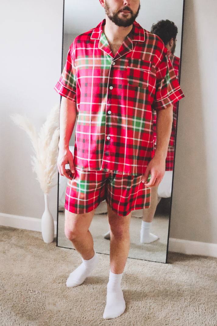 Men's Red Satin Plaid pajamas – Spikes and Seams