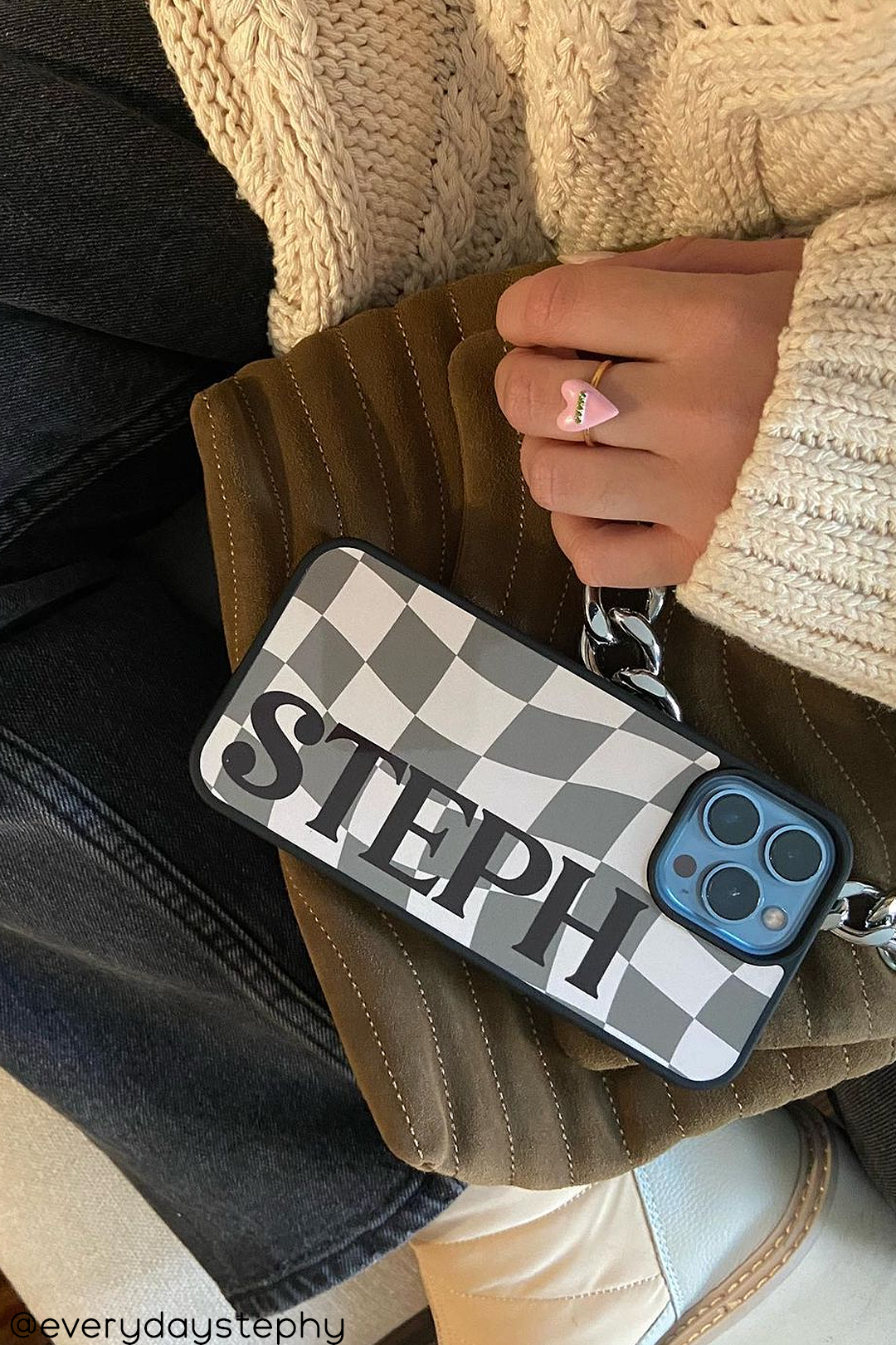 Custom Brown Checkered iPhone case – Spikes and Seams