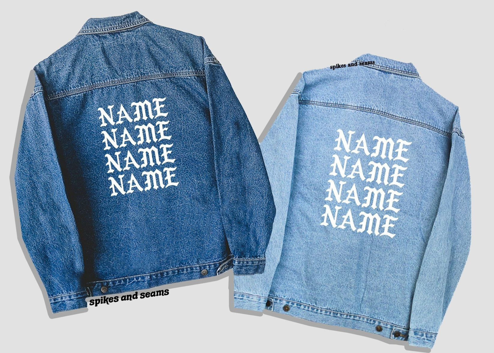 Custom Denim Jacket - repeat font – Spikes and Seams